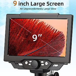 Koolertron 9 inch LCD Digital Microscope with 32G TF Card,12MP 1600X Magnification 1080P USB Microscope,5000mAh Battery,10 inch Stand with Side Light Coin Microscope for Plant/Rock/Circuit Board/Coin
