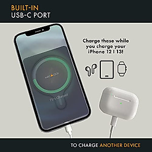 myCharge Portable Charger iPhone 14, 13, 12 & Mag Safe Cases - MagLock 9000mAh Wireless Magnetic Power Bank - Compatible with MagSafe Battery Pack, USB C Cable Input/Output - Graphite