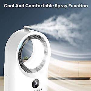 Portable Evaporative Cooler, LifePlus Bladeless Cooling Tower Fan with Instant Cool & Independent Humidifier, Remote Control, 50° Oscillation, Low Noise for Kitchen Bedroom Office