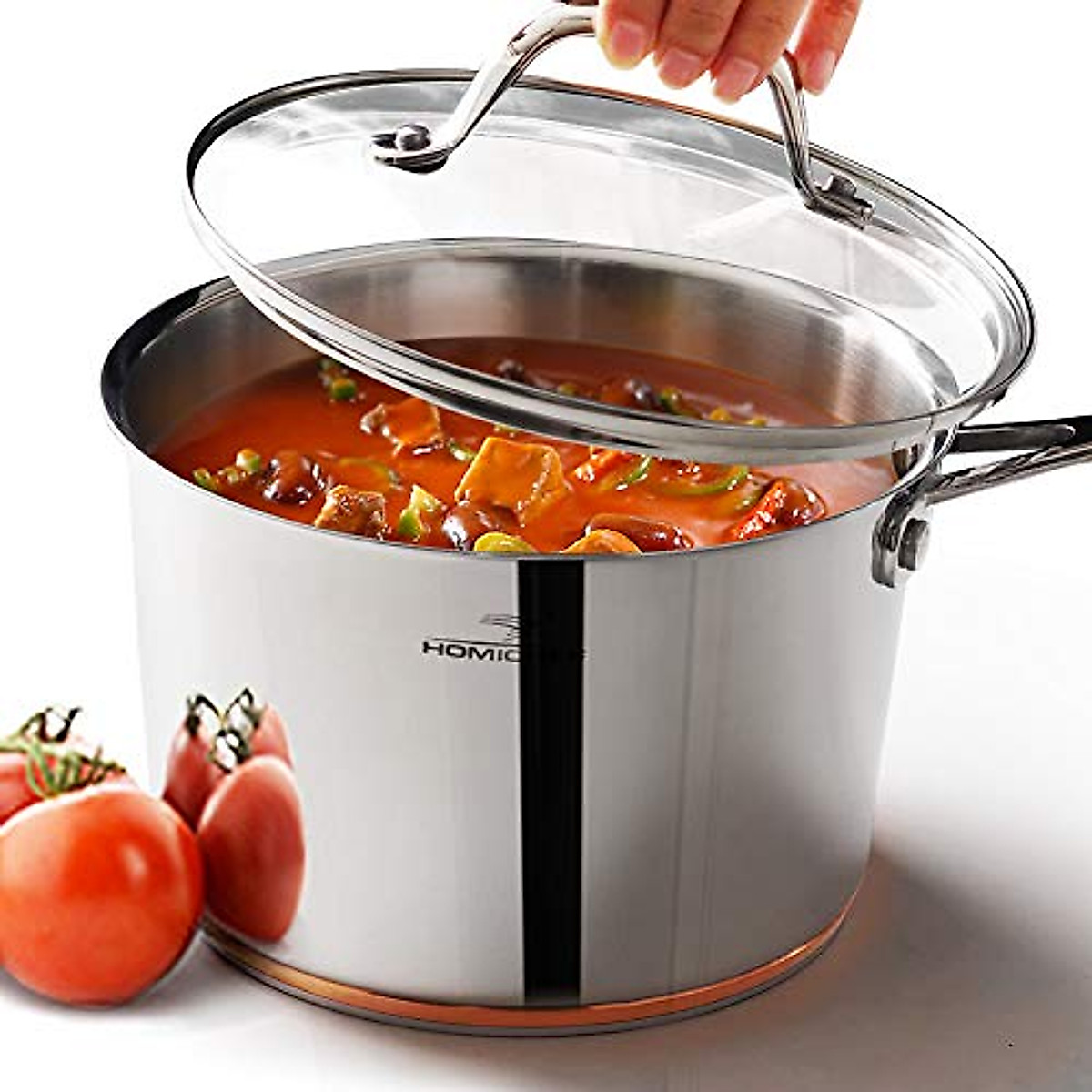 HOMI CHEF Mirror Polished NICKEL FREE Copper Band Stainless Steel 2.5 QT Sauce Pan with Glass Lid (No Toxic Non Stick Coating, 7 Inch) - Cookware Set - Cookware Pots And Pans Sets