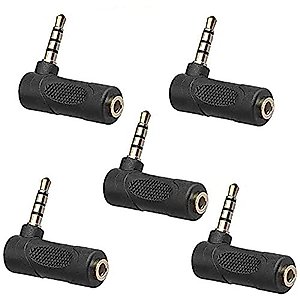 Nightwolf 5PCS 90 Degree L Shape Right Angle 4 Pole 3.5mm Male to Female Gold Audio Stereo Plug Jack Headphone Adapter Connector