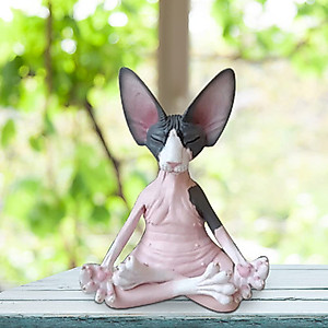 Cat Figurines Home Decor, Resin Sculpture Buddha Meditation Statue Knick Knacks Yoga Animal Cats Model Art Sculpture Micro Landscape Decoration for Garden Home Office Cat Lovers (Flower)