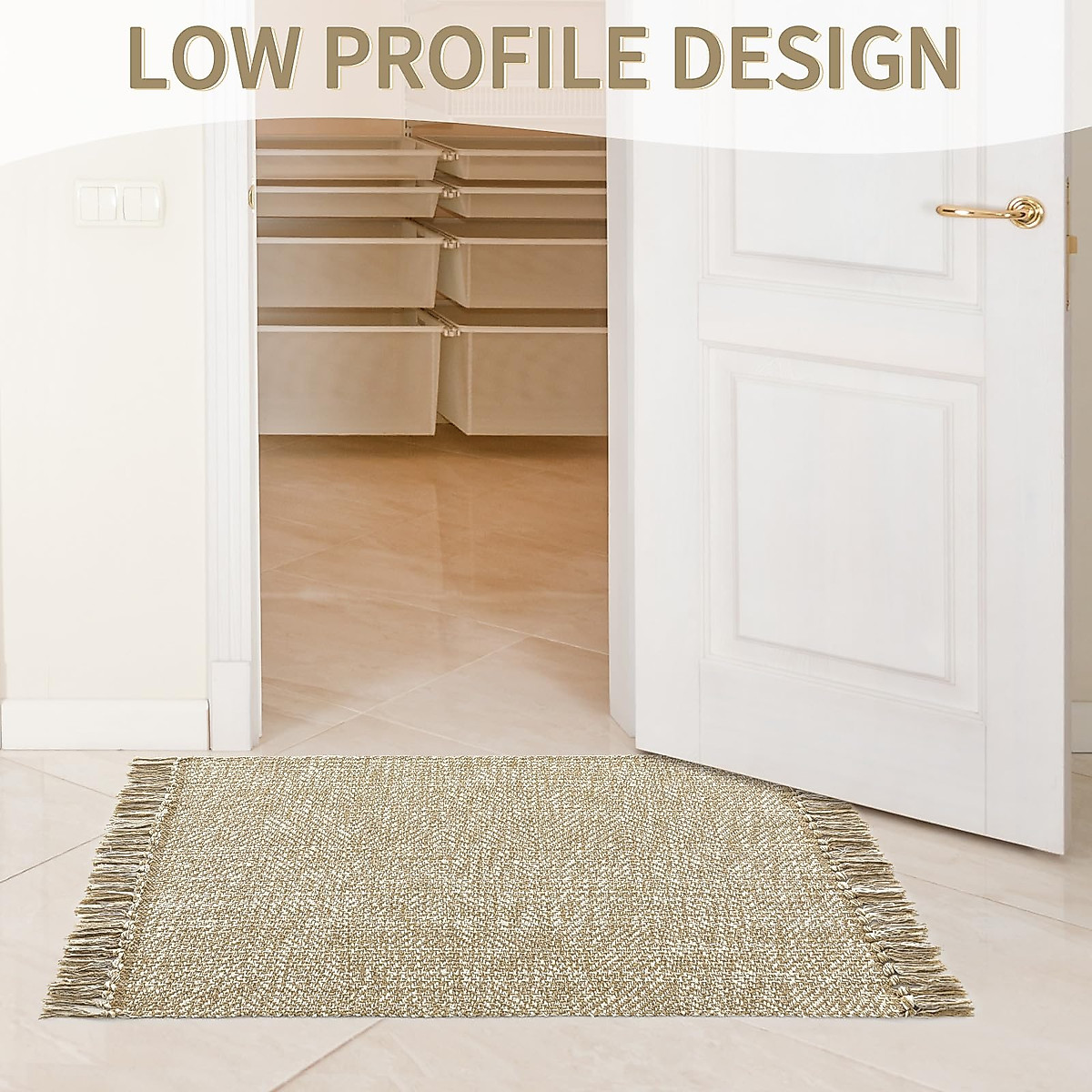 MitoVilla Boho Bathroom Small Rug 2'x3', Tan Cream Cotton Woven Throw Rugs for Living Room, Modern Farmhouse Washable Kitchen Rugs, Area Rugs Floor Mat with Tassel for Entryway, Hallways