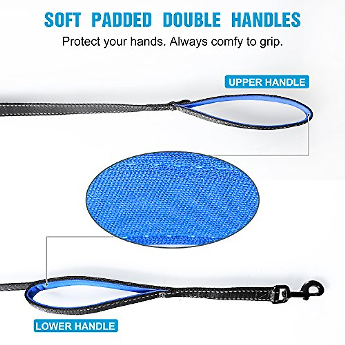 rabbitgoo Dog Leash 6ft Long, Heavy Duty Leash with 2 Padded Traffic Handles, Hands Free Leash for Control Safety Training, Reflective Walking Lead for Small, Medium, Large Dogs