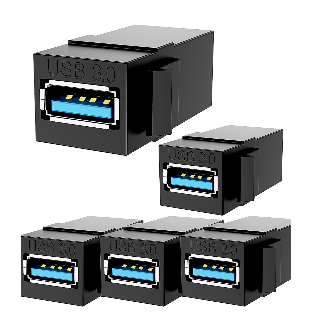 PANPEO USB 3.0 Keystone Jack Insert, USB Keystone Jack,USB to USB Adapters Female to Female Inserts Connector Interface Coupler Socket Adapter Port for Wall Plate Outlet Panel(Black-5 Pack)