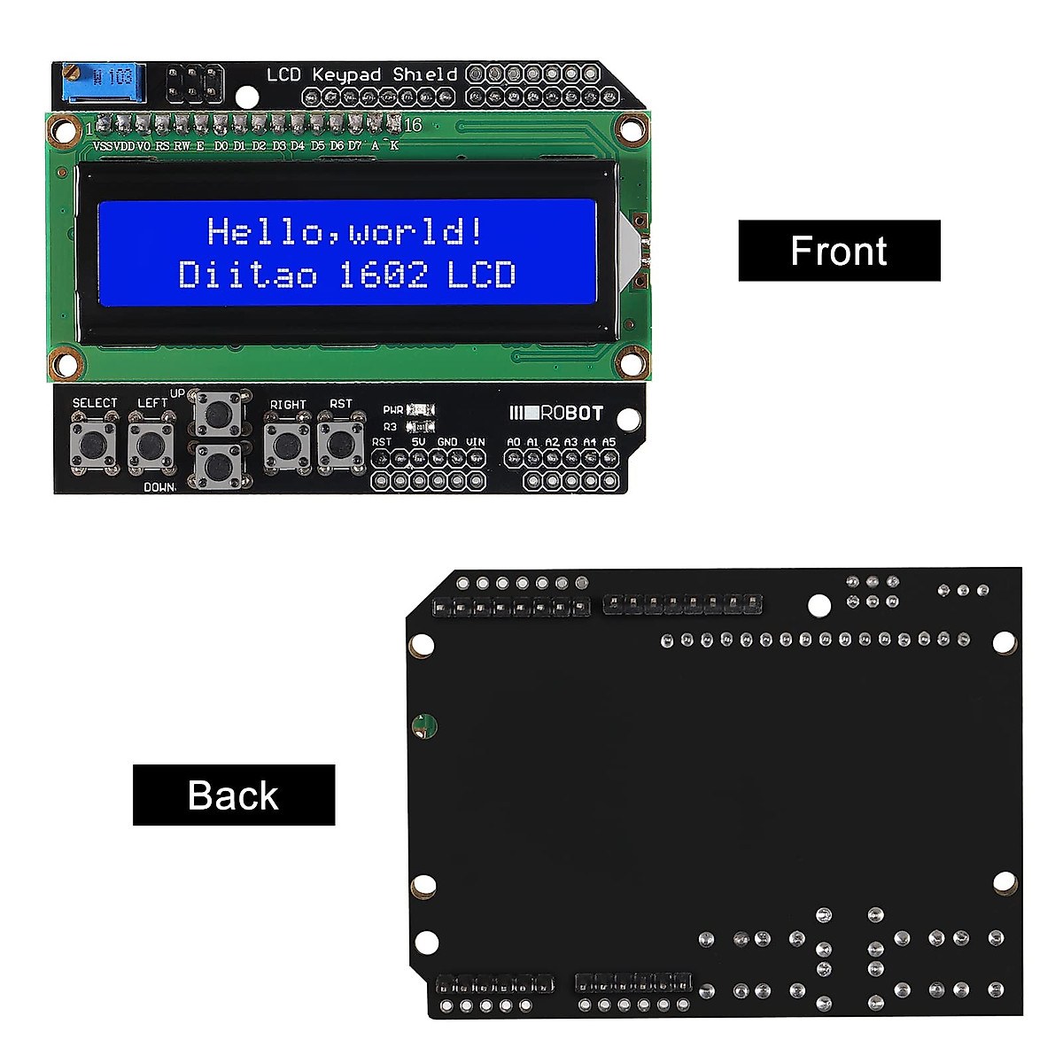 Diitao 3PCS 1602 LCD Keypad Shield 16x2 LCD Expansion Shield Board Blue Backlight 4.5-5.5V for Robot (1602 LCD)