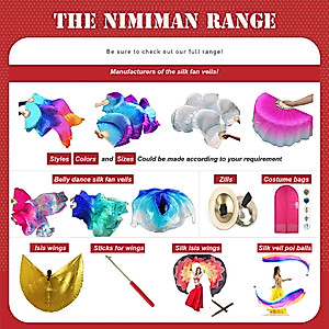 Nimiman Women 1 Pair (Left+Right) Silk Belly Dance Fan Veil Belly Dancing Long Folding Fans Length 150 cm Width 90 cm (Purple rose orange)