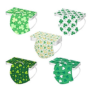 50Pack Women's Disposable St. Patrick's Day Masks Disposable Women Adult Green Anti-Dust Irish Clover St. Paddy's Day