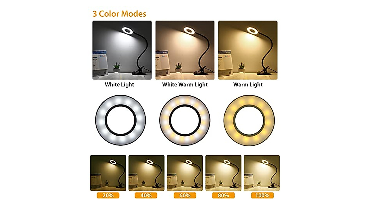 iVict Clip On Desk & Ring Light - 30 Modes, Eye Care