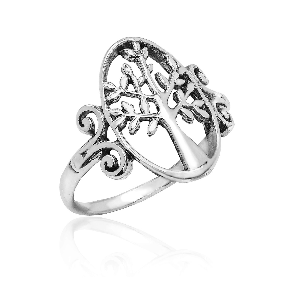 Honolulu Jewelry Company Sterling Silver Tree of Life with Antique Finish Ring (7.5)
