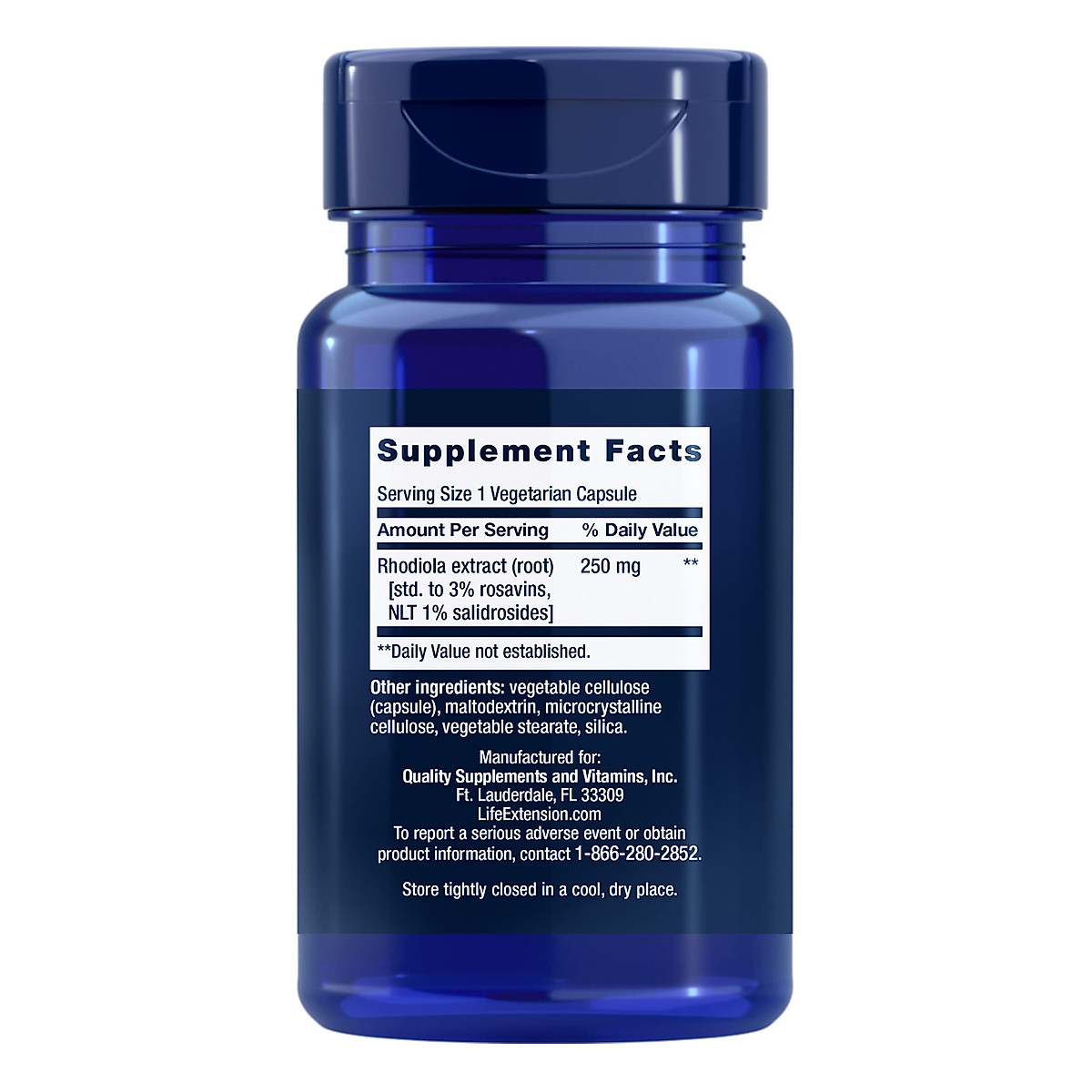 Life Extension Rhodiola Extract, Rhodiola rosea supplement, standardized extract, promotes physical and mental performance, gluten-free, non-GMO, vegetarian, 250 mg, 60 capsules