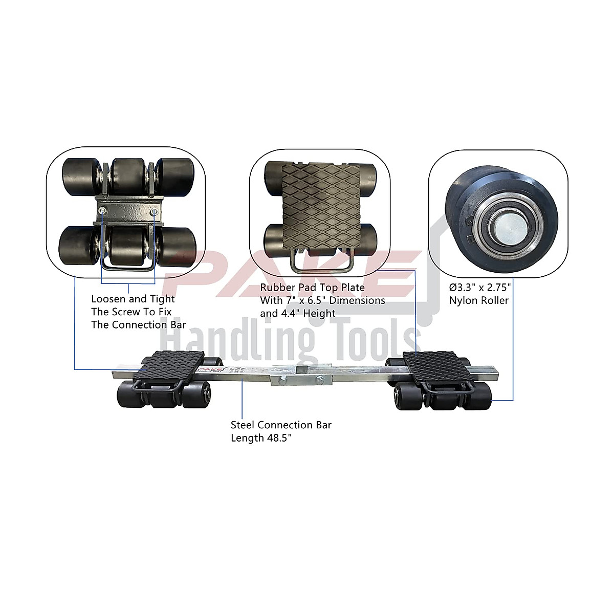 Pake Handling Tools Steerable Skates Kits- Heavy Duty Durable Machinery Moving Dolly 18 Ton Capacity (39,600 pounds)