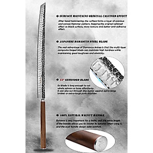 YOUSUNLONG Sakimaru Knife 23 Inch Ultra Yanagiba - Japanese Hammer Damascus Steel Blade - Chef Slicer Suitable for Cutting Large Maguro Tuna Salmon - Natural Walnut wood Handle with Leather