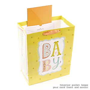 Hallmark 13" Large Gift Bag with Tissue Paper (B-A-B-Y, Yellow) for Baby Showers, New Parents and More