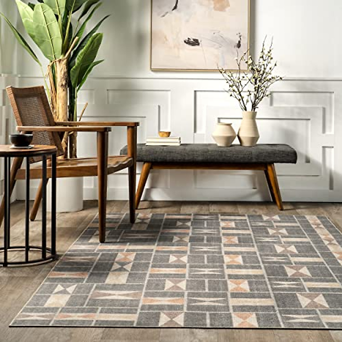 nuLOOM Gene Geometric Tile Machine Washable Area Rug, 6' 3" x 9', Blue