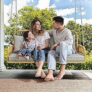 YITAHOME Hanging Porch Swing Rattan Patio Swing Lounge Swing Chair Hammock Chair Cushions 550lbs for Garden, Patio, Balcony, Living Room, Gray