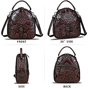 Genuine Leather Satchel for Women Embossed Leather Top Handle Handmade Purse Vintage Handbags Convertible Backpack (Coffee)