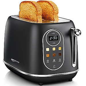 Keenstone Toaster Touch Control, Retro Toaster with Touchscreen, Stainless Steel 2 Slice Toaster Extra Wide Slot Features Bagel, Reheat, Defrost, Cancel, 6 Shade Settings&Removable Crumb Tray