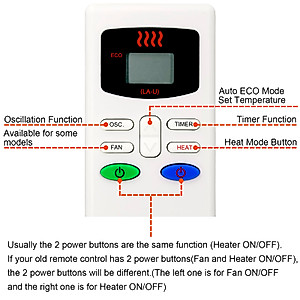 Replacement for Lasko Space Heater Remote Control 2033624A 2033624 FH515 FH610 FH620 FH500 Tower Fan