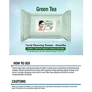 Epielle OG Makeup Remover Cleansing Wipes Tissue Green Tea Towelettes - 60ct (Sheets) per pack, Total 4 packs Beauty Stocking Stuffers Gift