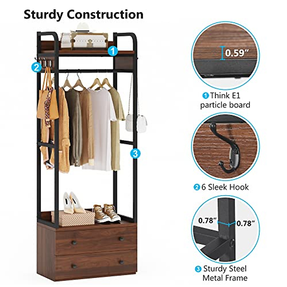 Tribesigns Freestanding Closet Organizer Small Clothes Rack Coat Rack ...