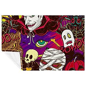 Halloween Horror Monsters Seamless Pattern Prints Soft Warm Cozy Blanket Throw for Bed Couch Sofa Picnic Camping Beach, 150×100cm