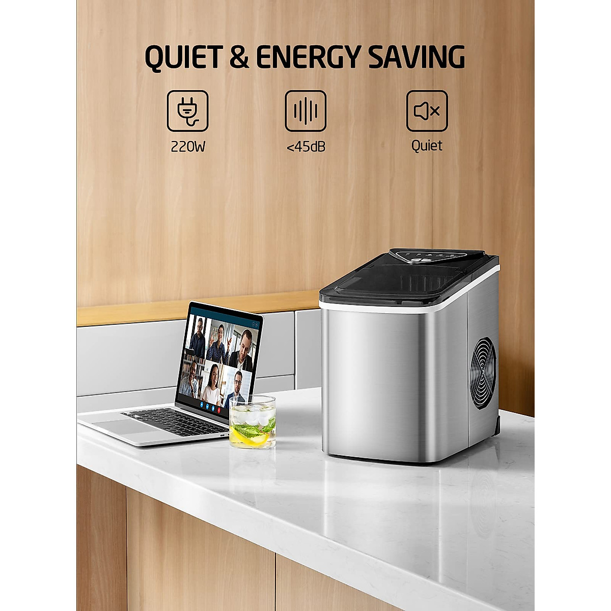 Ice Maker Machine for Countertop, 9 Ice Cubes Ready in 6 Minutes, 26lbs in 24Hrs Portable Ice Maker Machine Self-Cleaning, 2 Sizes of Bullet-Shaped Ice for Home Kitchen Office Bar Party