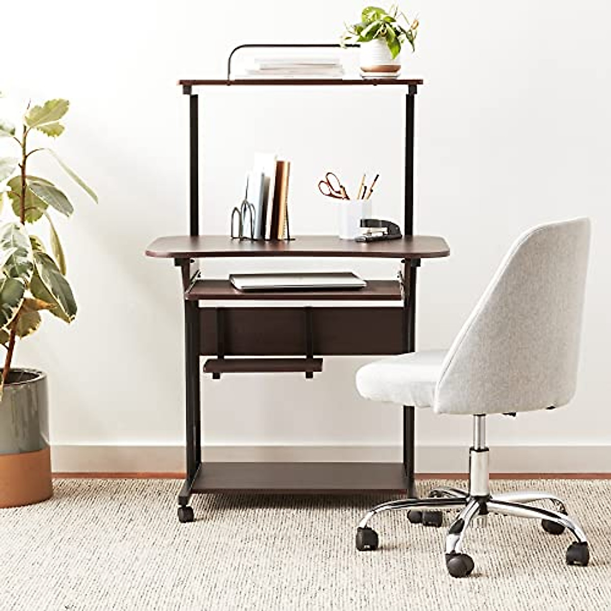 Target Marketing Systems Mobile Computer Home Office, Modern Writing Desk with Bookshelf, PC Laptop Study Table Workstation, Espresso