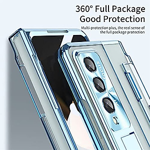 Ultra-Thin Flat Hinge Folding Electroplated Lens Film Mobile Phone Case with Pen Holder for Samsung Galaxy Zfold3/Zfold4 - HD Transparent Phone Case (Z Fold 3, Gold)