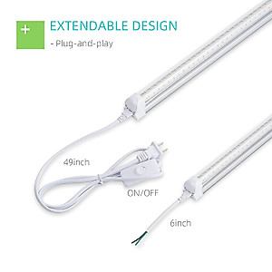 SUCUAYEO (4 Pack) 2FT LED Shop Light, 20W 2500lm 6000K Clear Cover, V-Shape, Linkable T8 LED Light Fixture and Under Cabinet Lights, Corded Electric with Built-in ON/Off Switch