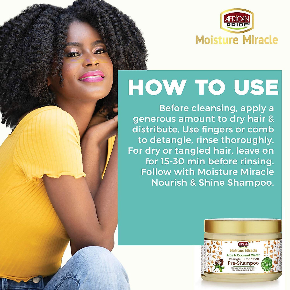 African Pride Moisture Miracle, Honey & Coconut Oil Shampoo, Honey, Chocolate & Coconut Oil Conditioner, Aloe & Coconut Water Pre-Shampoo, For Natural Coils & Curls, 12 Oz