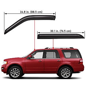 Lightronic WV94233 Outside-Mount Side Window Visor Deflector Vent Rain Guard, Dark Smoke, 4-Pieces Set, Fits 1997-2017 Ford Expedition, 2007-2017 Expedition XL, 1998-2017 Lincoln Navigator