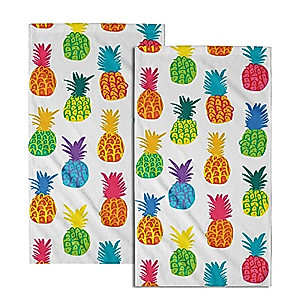 Giwawa Pineapple Fruit Soft Highly Absorbent Hand Towel 2 Pack,Tropic Summer Fruit Towels Multipurpose Bathroom Bath Kitchen 14.4 x 28.3 Inch Fingertip Towel,for Kitchen,Beach,Gym,Swim