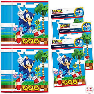 Unique Sonic Party Bags | 24 ct | Sonic Goodie Bags for Sonic Party Favors | Sonic Birthday Party Decorations | Includes Sticker for Birthday Child