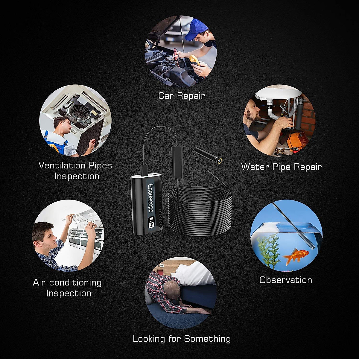 Endoscope WiFi, Wireless Endoscope Camera for Android 2.0MP Borescope Inspection Camera with Flexible Grabber 16.4ft (5M)
