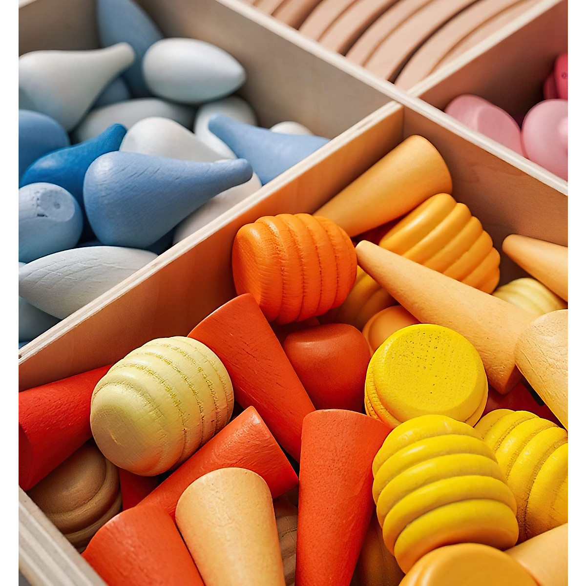 MIKNEKE 81 Wooden Loose Parts Sensory Bin Filler Toys, Mandala Rainbow Stacker Open Ended Toys, 27 Colors Sensory Training Educational Toys