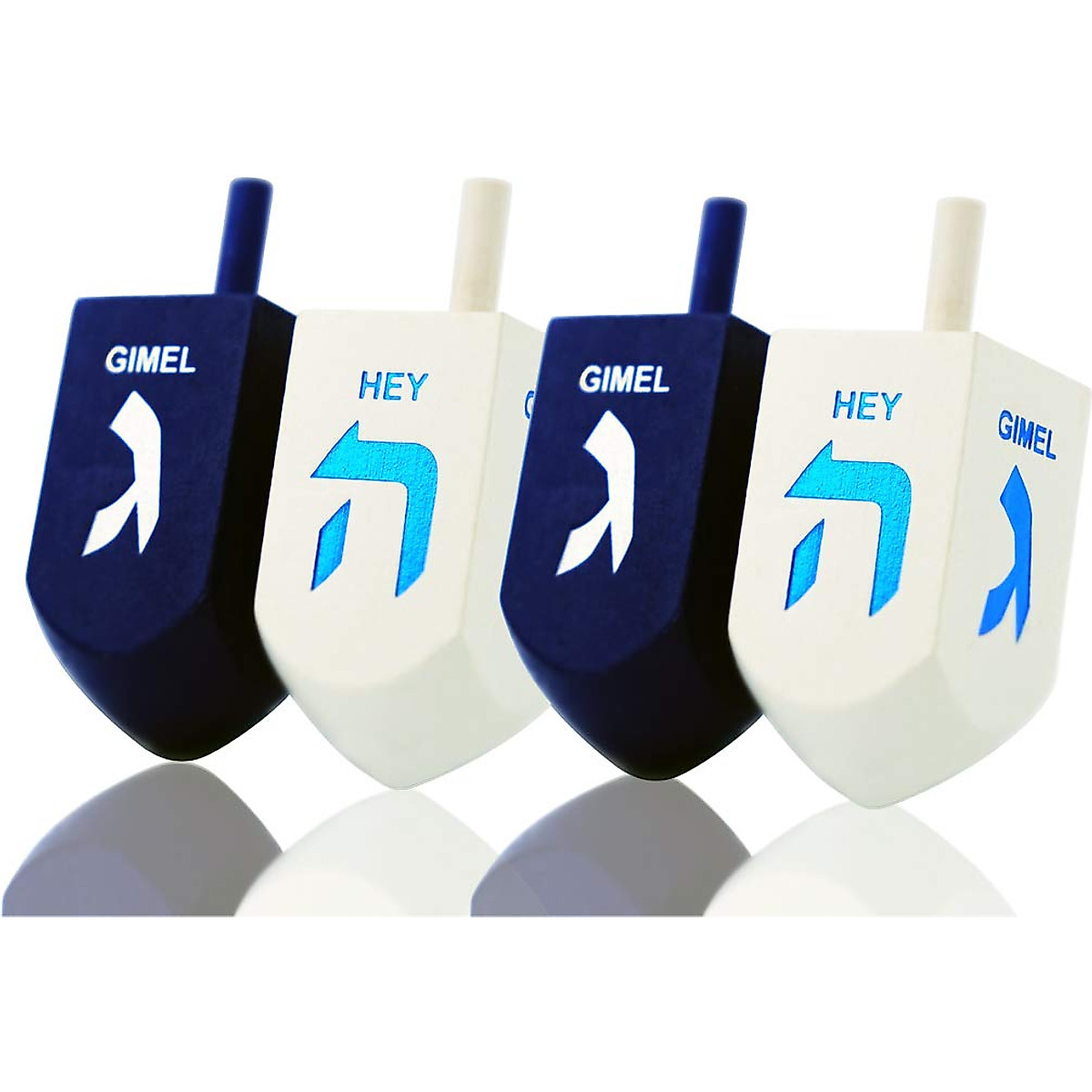 The Dreidel Company Extra Large Blue & White Hand Painted Wooden Hanukkah Dreidels - Includes Game Instruction Cards- (10-Pack XL)