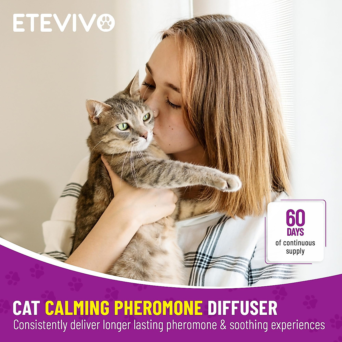ETEVIVO Cat Pheromones Calming Diffuser Cat Anxiety Relief Pheromones for Cats Promotes Well-Being & Comfort Cat Calming Diffuser with 2 Refills 60 Days Long Lasting Serenity
