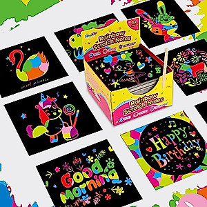 RMJOY Scratch Art Mini Notes: 160 Rainbow Scratch Paper Card Craft Magic Pad Kit Birthday Gift Toy for Kids Fun Art and Craft Bulk Set for Girl Boy Party Favor Stocking Stuffer Halloween Christmas