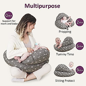 Yoofoss Nursing Pillow for Breastfeeding, Plus Size Ergonomic Breastfeeding Pillows, Breast Feeding Pillows for Mom and Baby with Adjustable Waist Strap, Removable Cover and Security Fence, Arrow Grey