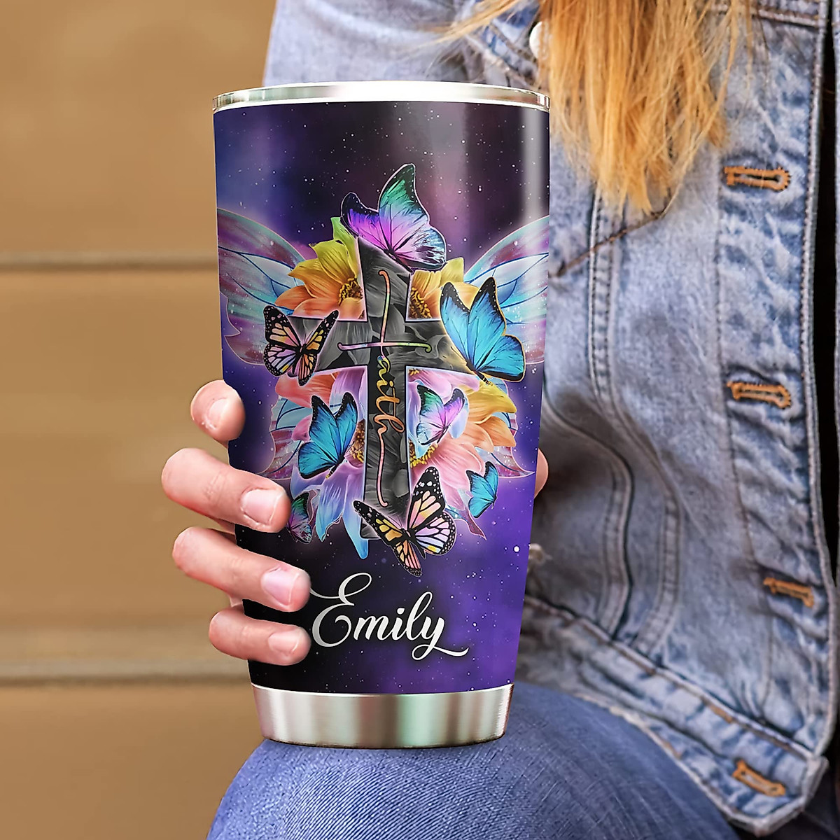 Personalized Christian Tumbler,Butterfly Faith Mug,Coffee Mug Jesus,Christian Coffee Mugs,Bible Verse Mug,Woman Of Faith Mug,Christian Travel Mug Stainless Steel 20Oz,Spiritual Gift For Women