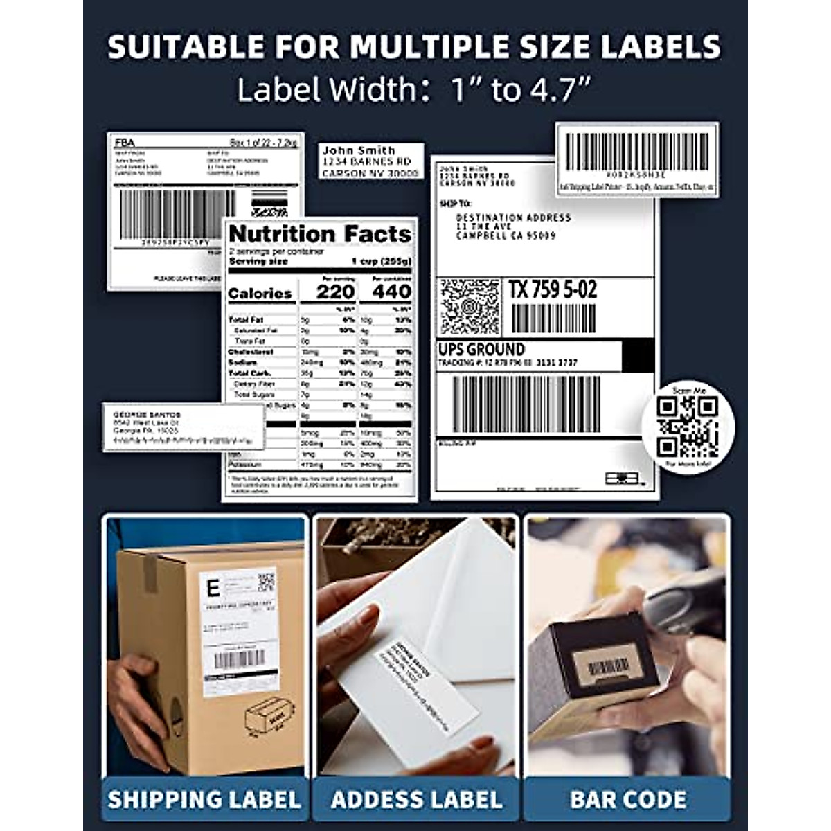 BluetoothLabel Printer with Thermal Shipping Blue Label - 4" x 6", 500 Sheets