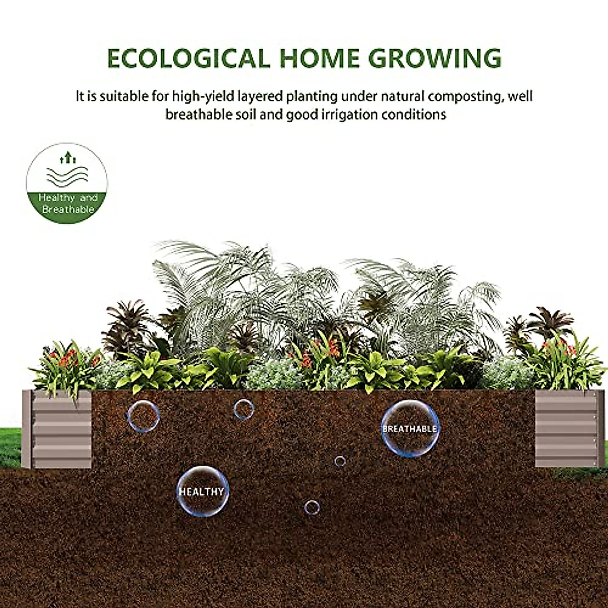 BIRASIL Outdoor Galvanized Raised Beds, Steel Garden Boxes for Flower Vegetables, Metal Planter Box for Gardening Backyard Patio (8x2x1FT, Gray)