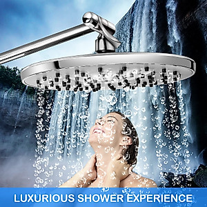 Rain Shower Head with 11'' Adjustable Arm, WarmSpray High Pressure Rainfall Showerhead with Stainless Steel Shower Arm, Rain High Flow and Amazing Pressure (9-Inch Shower Head with Arm, Chrome)