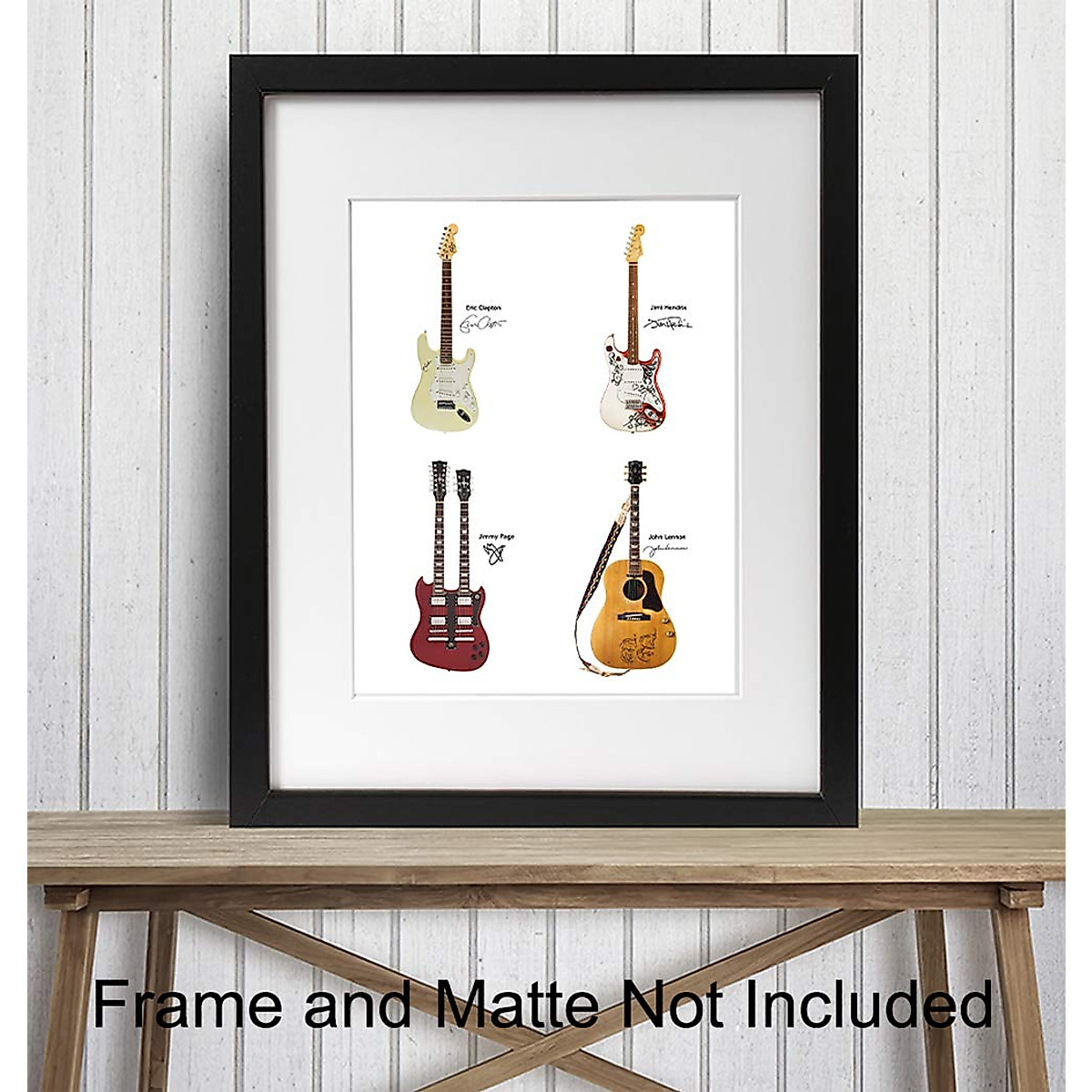 Iconic Rock Star Guitars Wall Art Poster - 8x10 Photo Print - Cool Gift for John Lennon, Jimmy Page, Jimi Hendrix, Eric Clapton Fans, Guitarists, Musicians - Unique Home Decor, Room Decoration