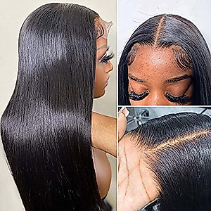 Mariska Lace Front Wigs Human Hair Straight 4x4 Closure wigs for Black Women 150% Density Brazilian Virgin Human Hair Wigs Pre Plucked with Baby Hair Natural Color