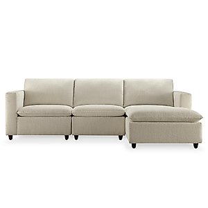 CHERS Sectional Couches for Living Room, 95" Cloud Modular Sectional Sofa with Ottoman, Modern Fabric Upholstered L Shaped Couch with Convertible Chaise, 3 Seater, Natural