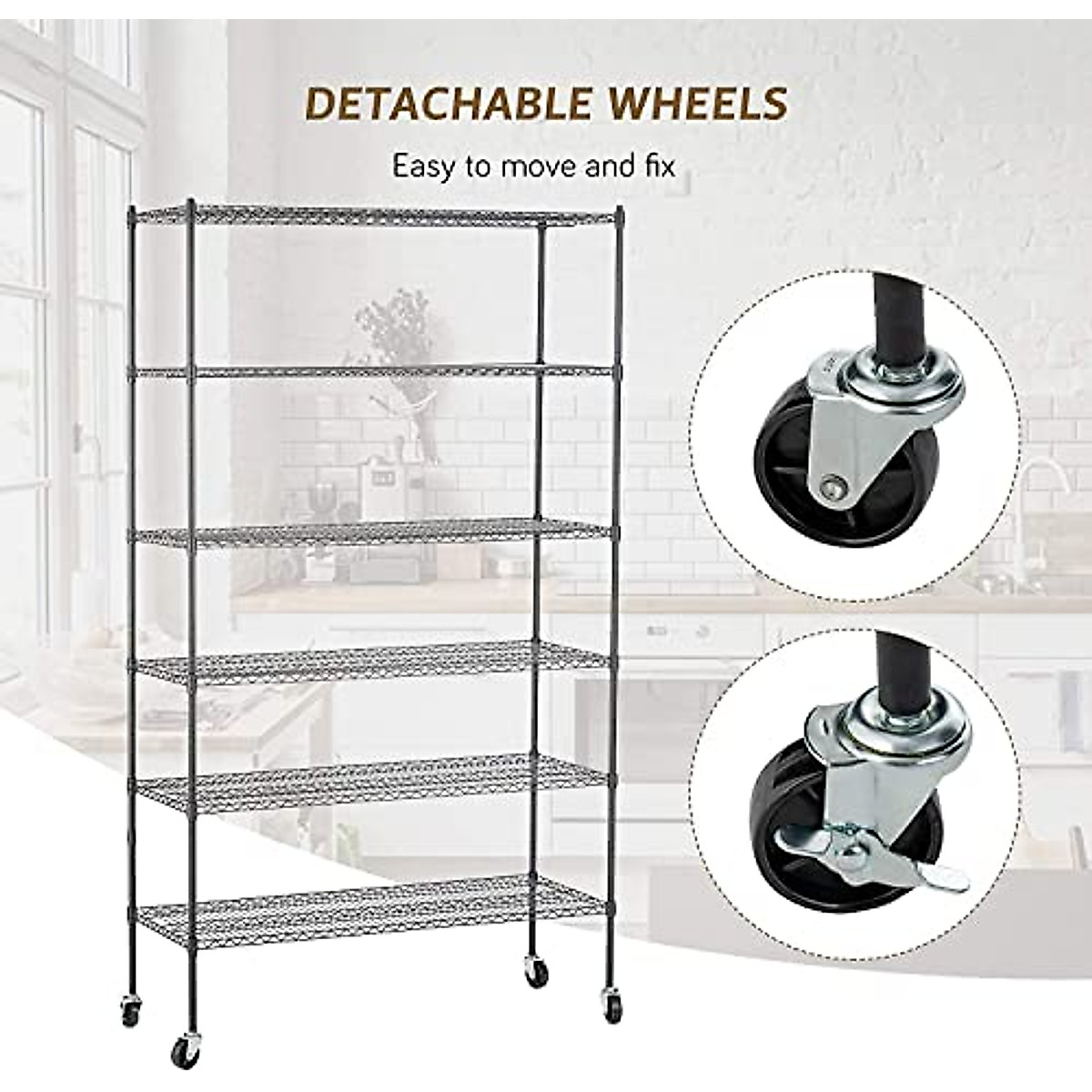 Alohappy 6 Tier Adjustable Metal Shelf Wire Shelving Unit Storage with Wheels 82" H x 48" L x 18" D for Home Kitchen Garage Pantry (Silver)