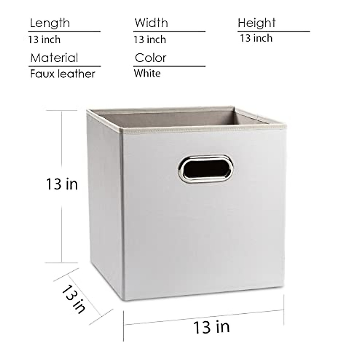 PRANDOM Leather Foldable Cube Storage Bins 13x13 inch [4-Pack] Fabric Storage Baskets Cubes Drawer with Cotton Handles Organizer for Shelves Toy Nursery Closet Bedroom Clothes White