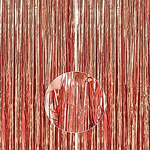 PartyWoo Rose Gold Foil Curtain, 2 pcs 3.3x8.2 ft Rose Gold Sreamers, Tinsel Curtains, Backdrop Curtain, Foil Fringe Curtains for Birthday Decorations, Wedding Bride Bachelorette Party Hen Party